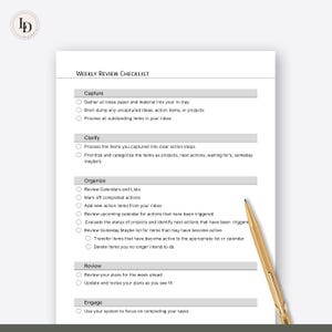 GTD Inspired Weekly Review Checklist, Digital Planner Insert (printable ...