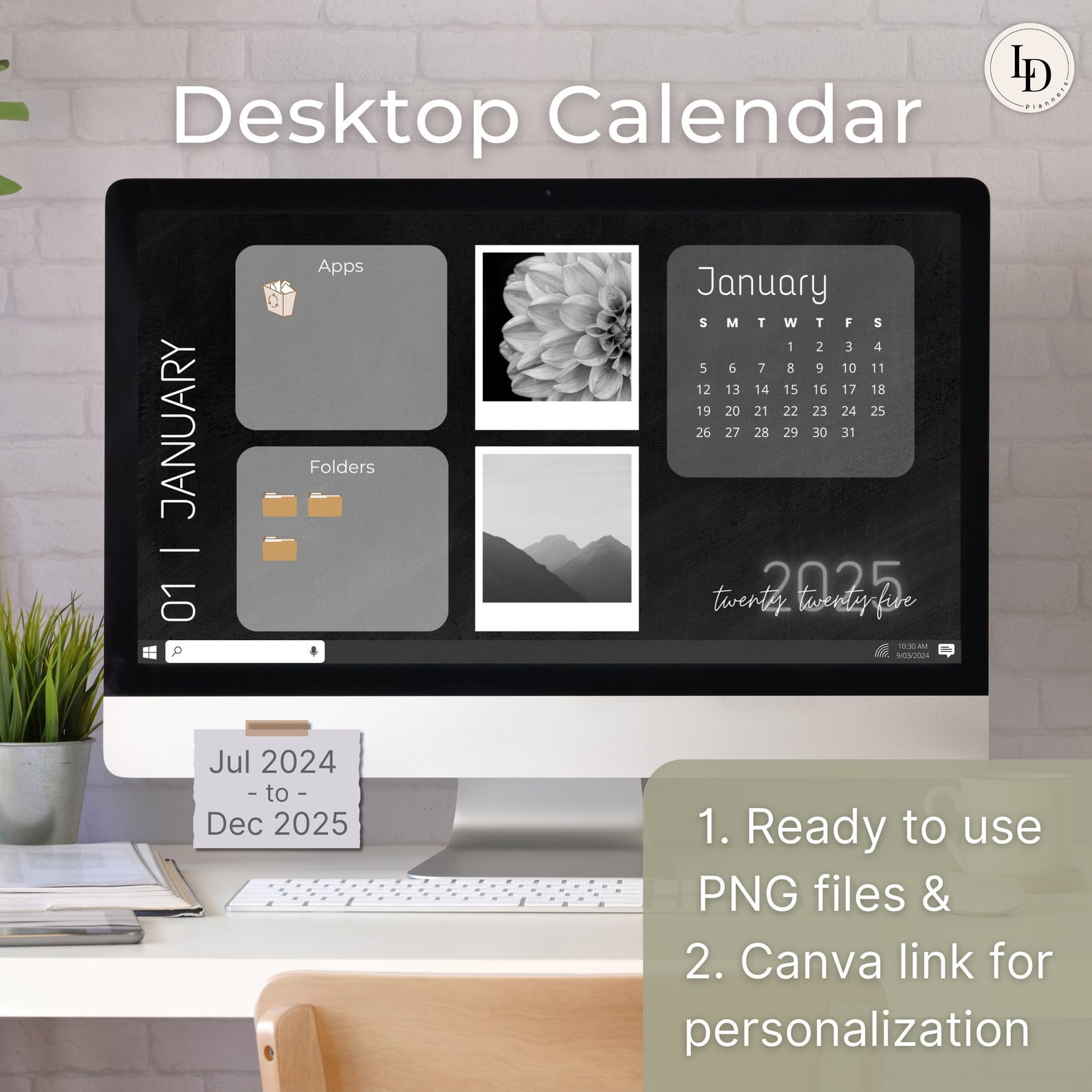 2024-2025 Black & White Desktop Organizer (18 Months) | Minimalist ...