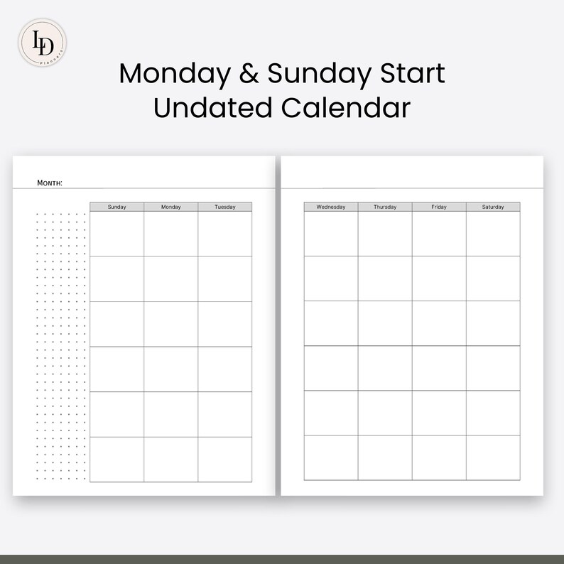 Monthly Planner Insert, 2 Page Spread Undated Calendar (printable PDF ...