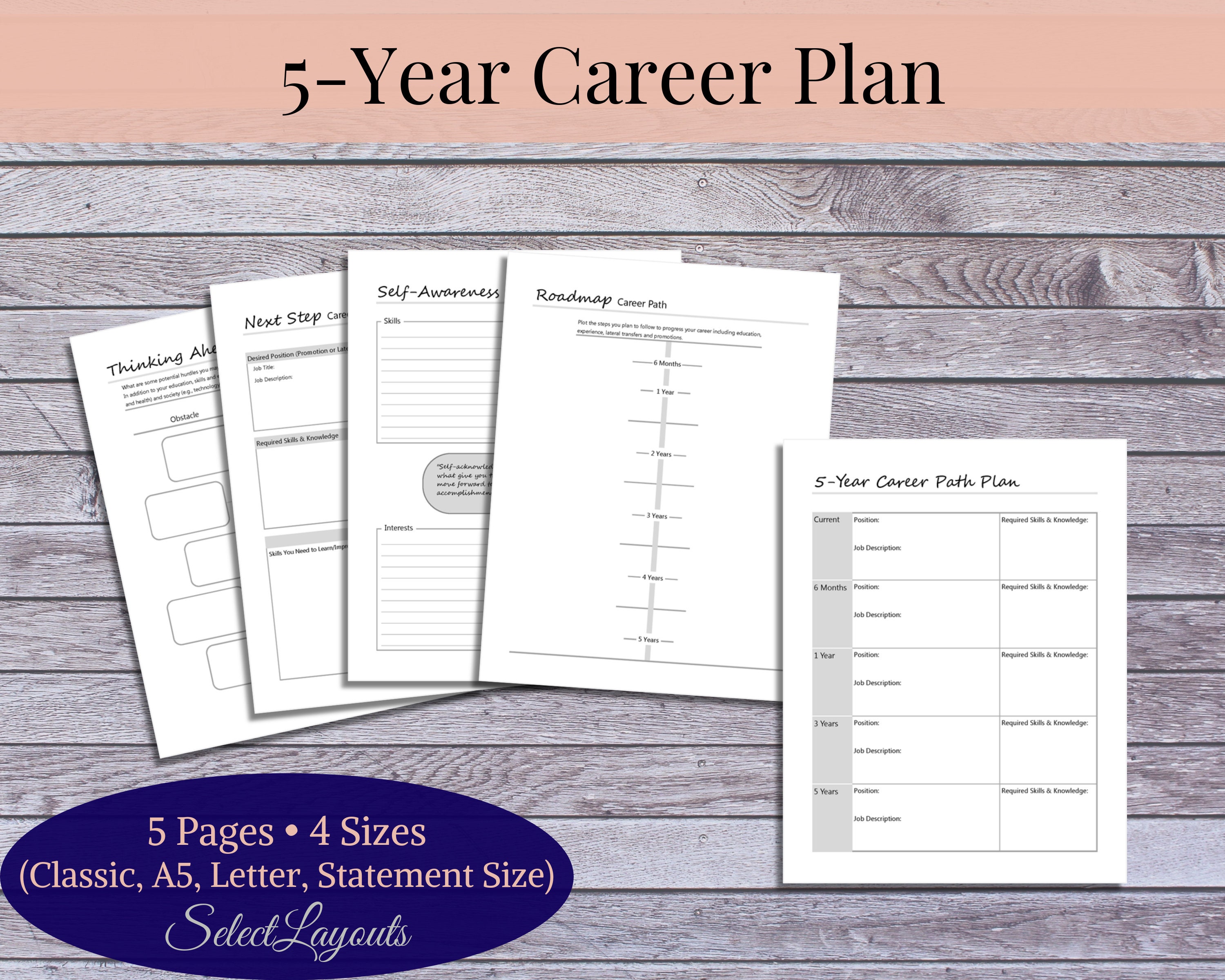 5 Year Career Plan Printable PDF Template Etsy