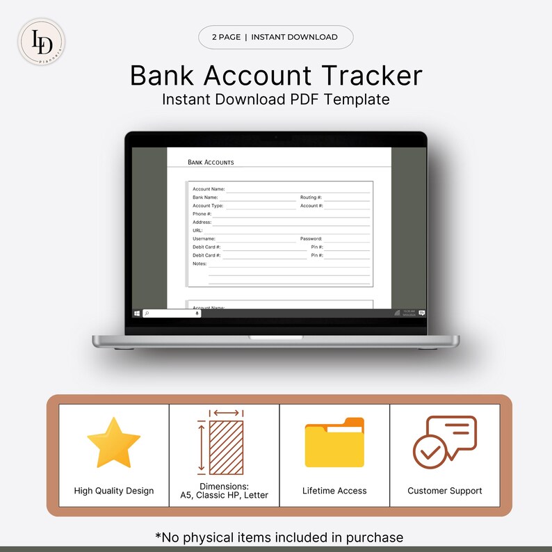 Bank Account Tracker, Financial Planner Insert | Printable PDF Template ...