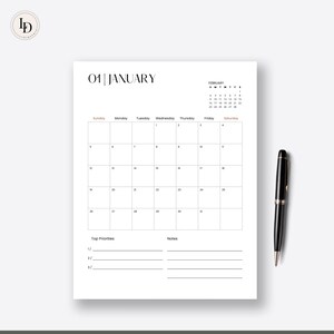 2025 Minimalist Monthly Planner, Dated Monday & Sunday Start Calendar ...