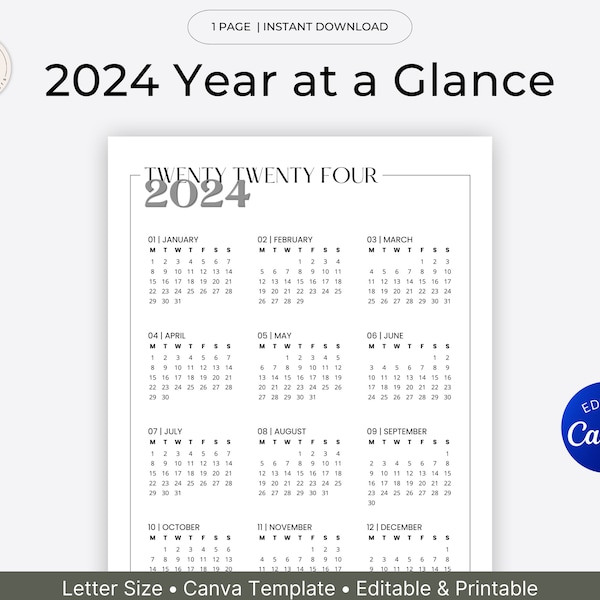 2024 2025 Calendar Template Inserts | Year at a Glance - Etsy