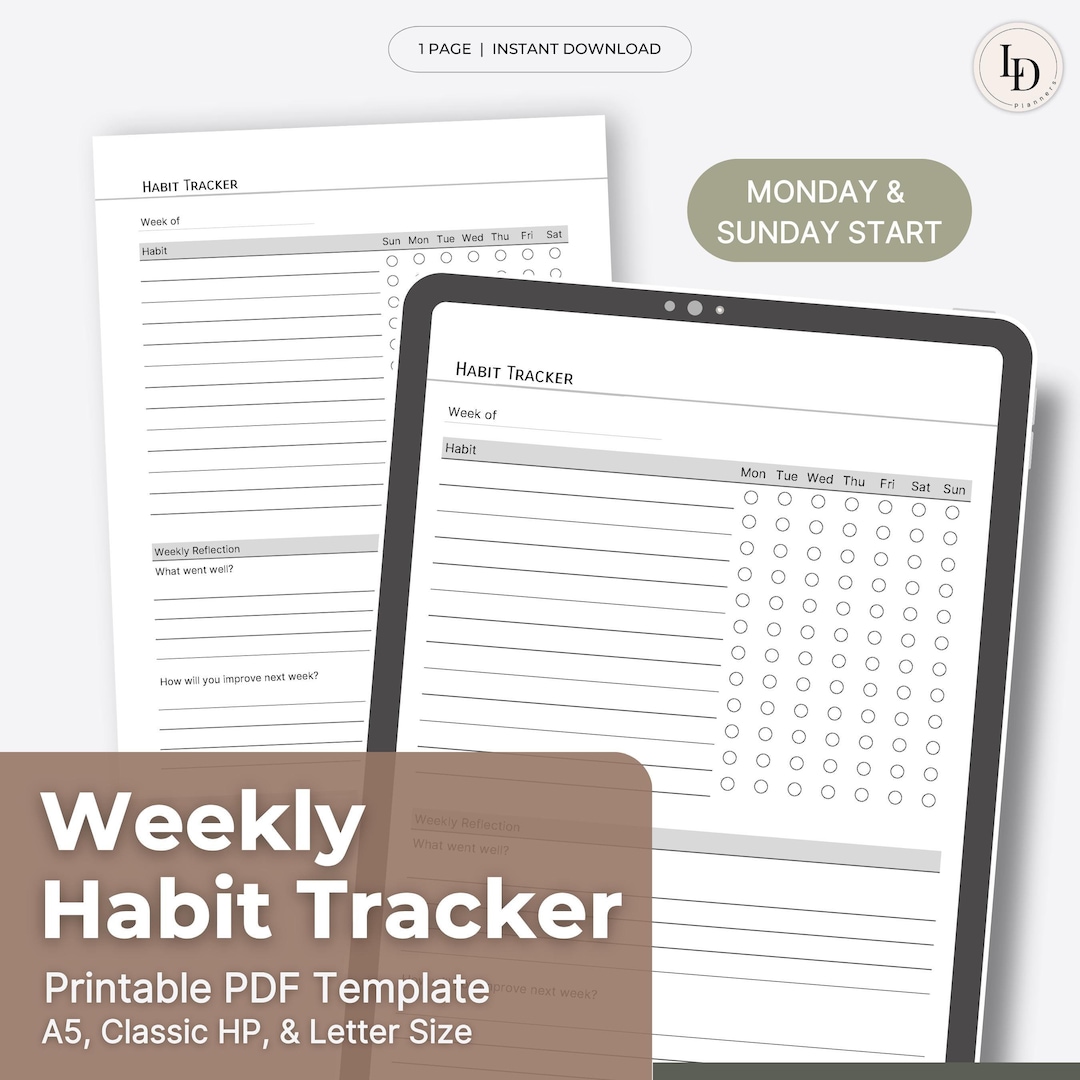 Weekly Habit Tracker, Monday and Sunday Start, Functional Planner ...