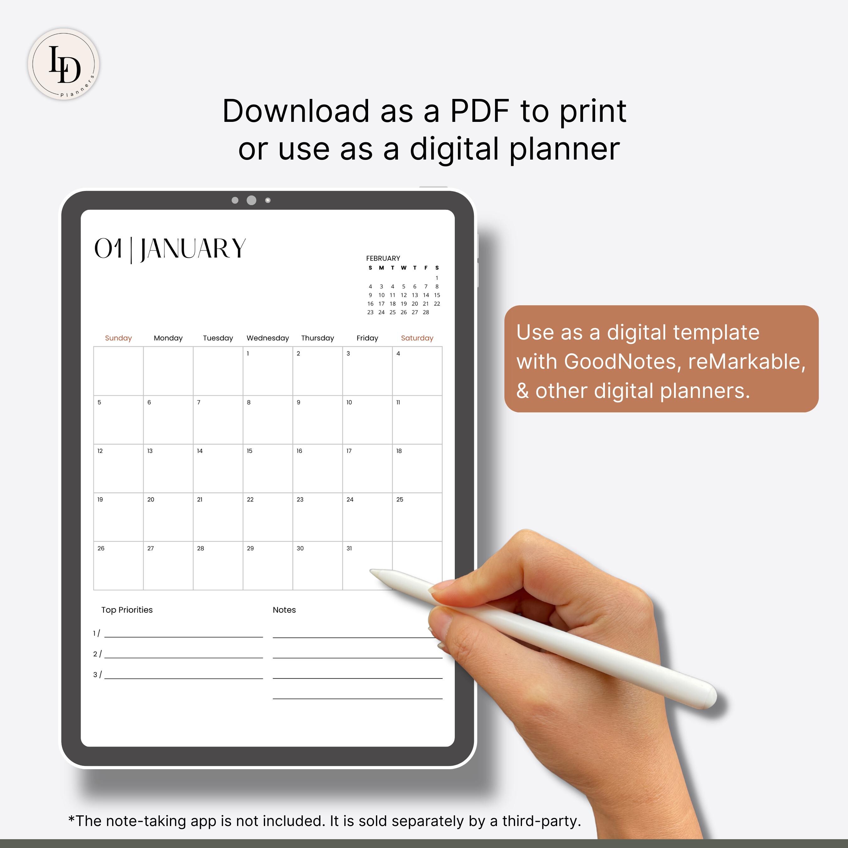2025 Minimalist Monthly Planner, Dated Monday & Sunday Start Calendar ...