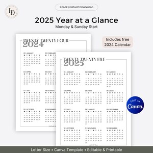 2025 Minimalist Year at a Glance, Dated Calendar Full-year Overview ...