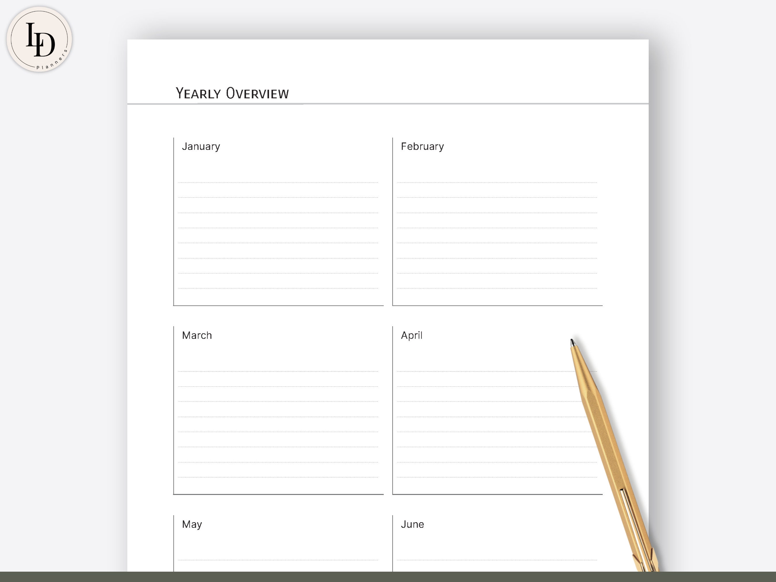 Yearly Overview, 2 Pages Year at a Glance YAG Planner Insert printable ...