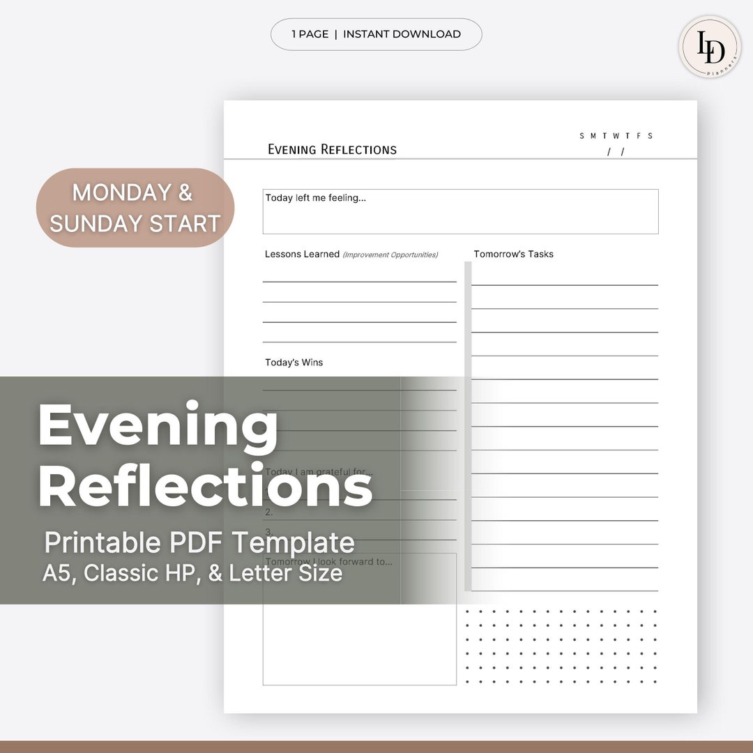 Evening Reflections, Intentional Planning Insert, Daily Journal ...