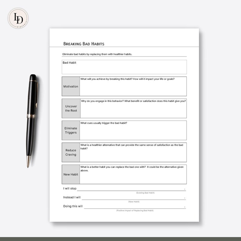 Breaking Bad Habits Worksheet, Digital Planner Insert (printable PDF ...