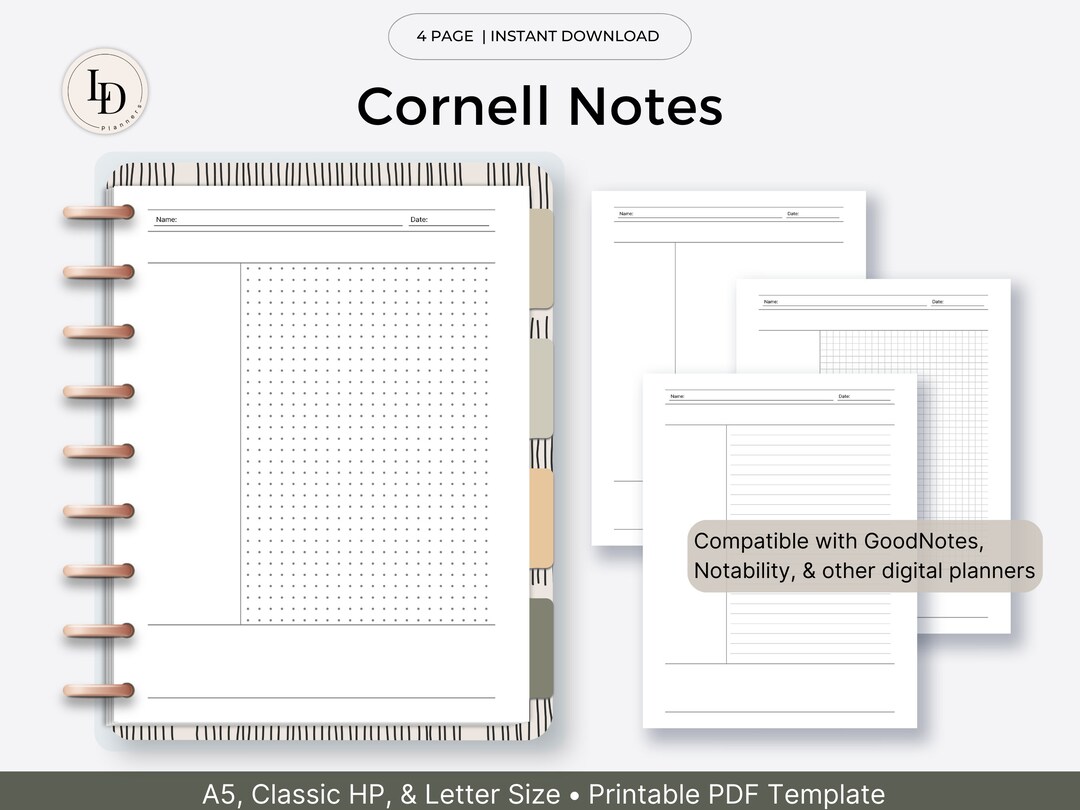 Cornell Notes: Dot Grid, Lined, Graph & Blank | Academic Planner ...