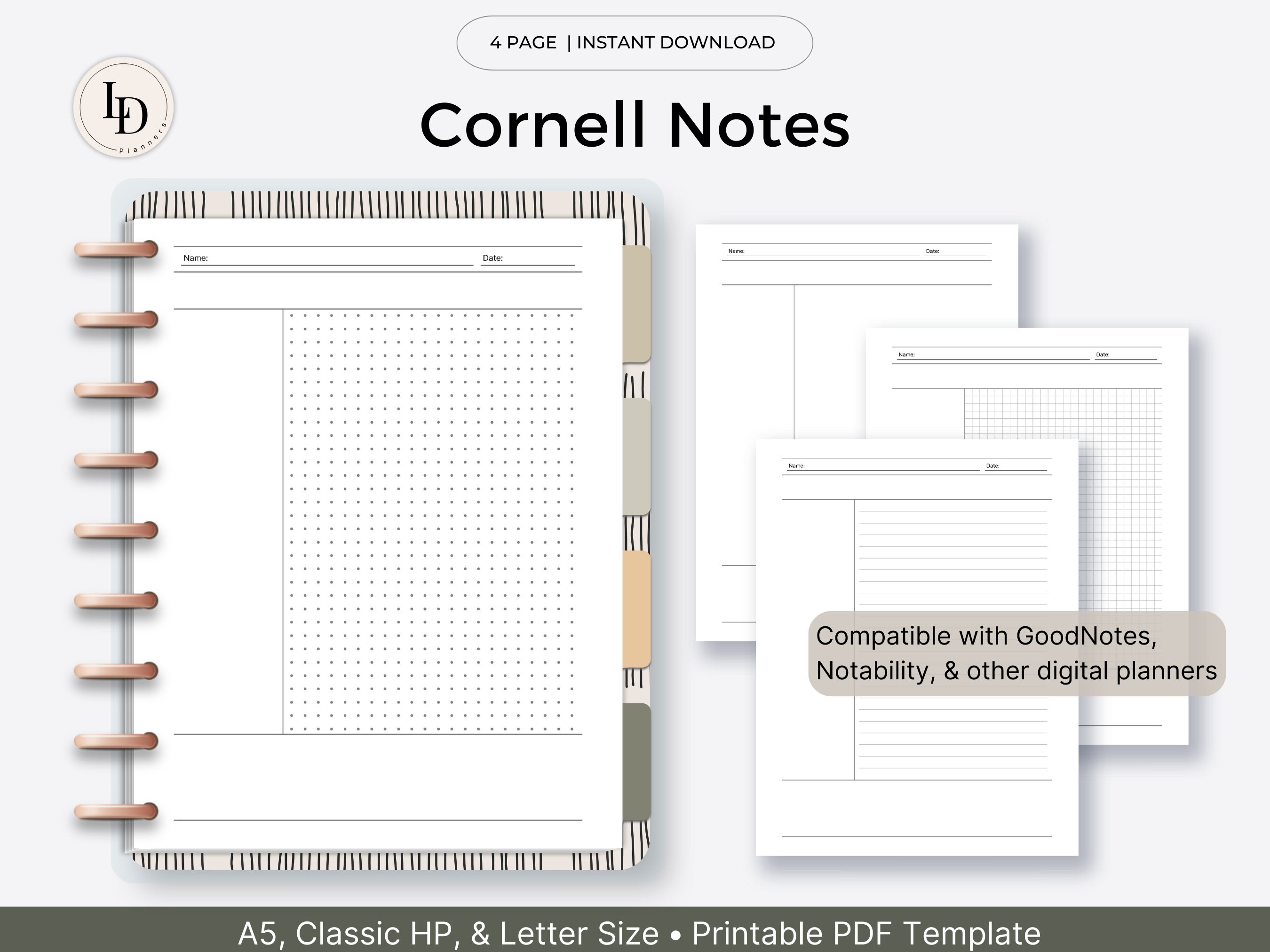 Cornell Notes: Dot Grid, Lined, Graph & Blank | Academic Planner ...