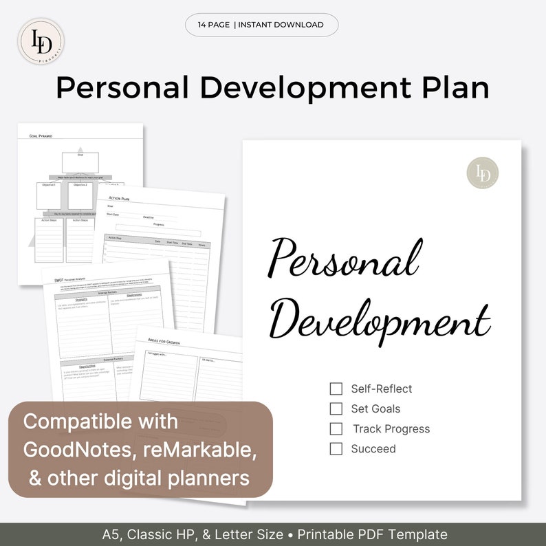 Personal Development Plan, Digital Planner Insert (printable PDF ...