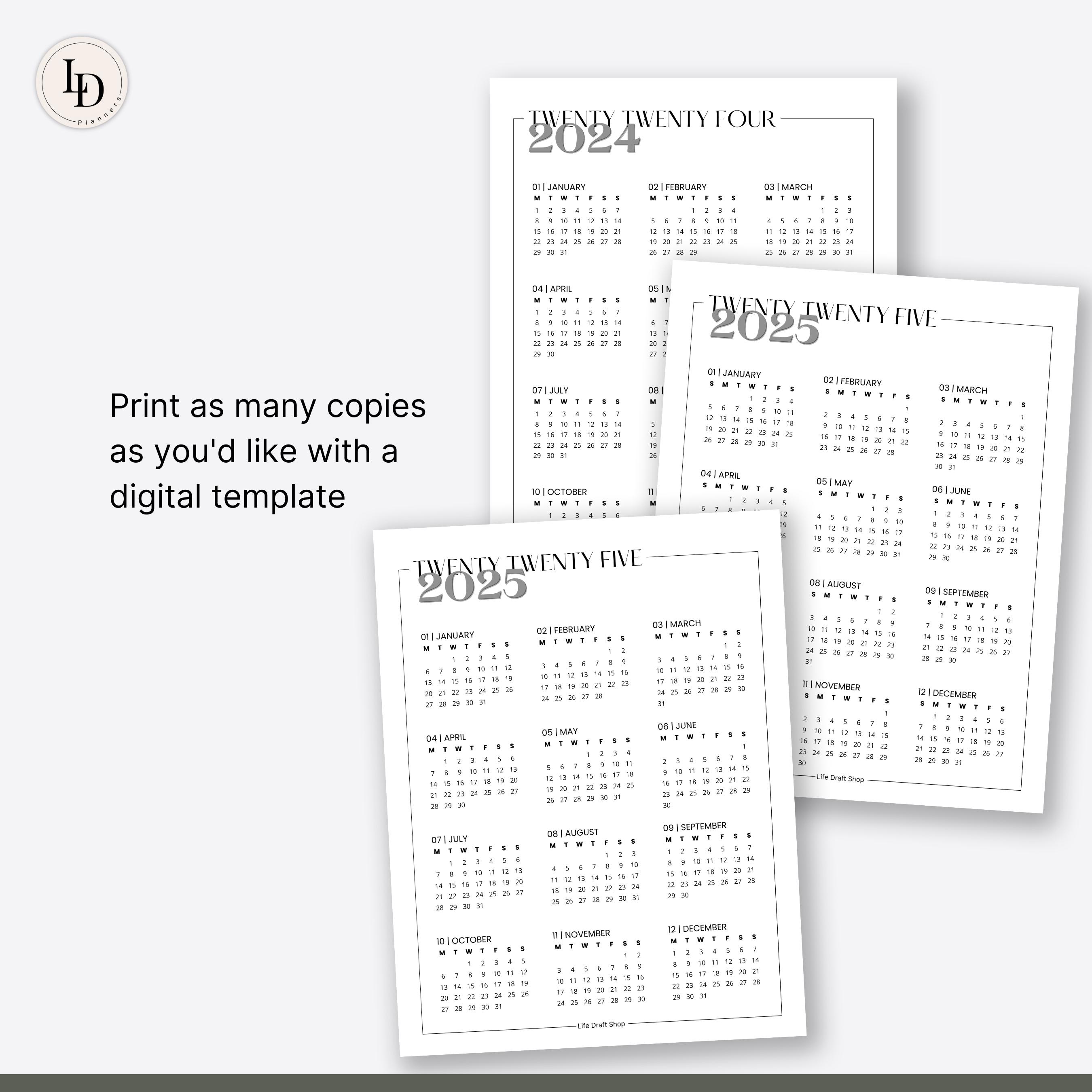 2025 Minimalist Year at a Glance, Dated Calendar Full-year Overview ...