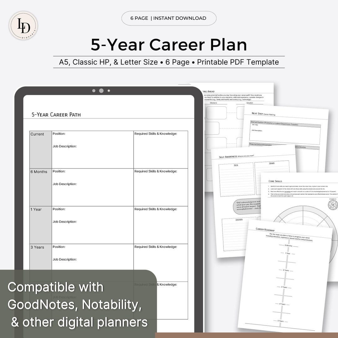 5-year Career Plan | Professional Development Worksheets | Digital ...