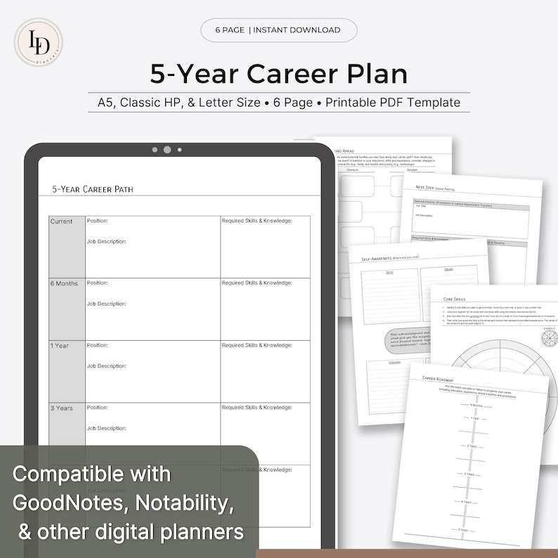 5-year Career Plan | Professional Development Worksheets | Digital ...