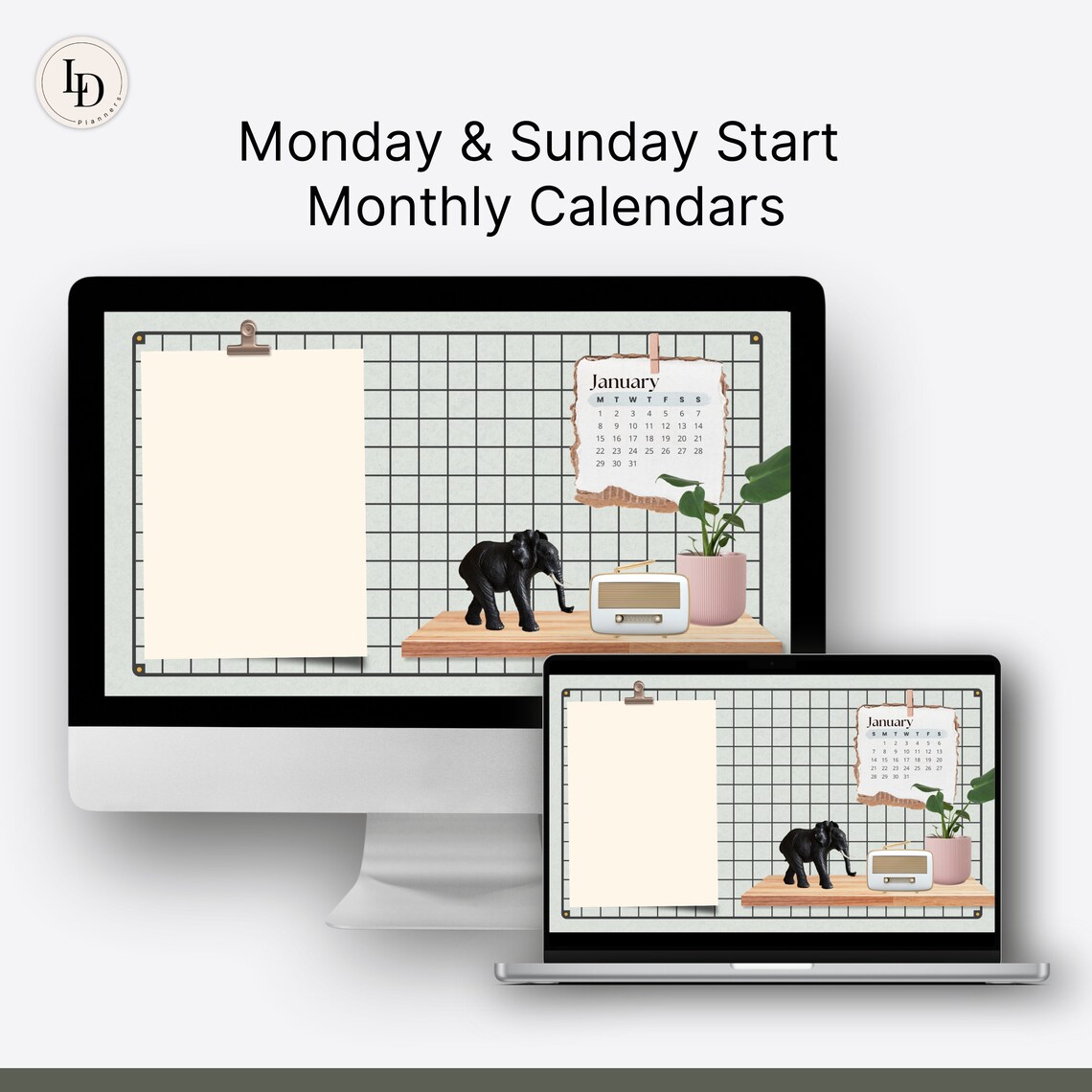 Modern Wire Mesh Board Desktop Organizer 2023-2024 Minimalist Monthly ...