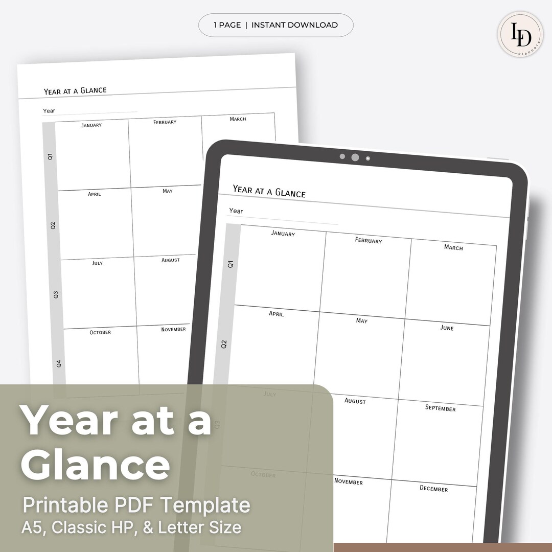 Year at a Glance | YAG Planner Insert (printable PDF Template) - Etsy