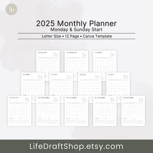 2025 Minimalist Monthly Planner, Dated Monday & Sunday Start Calendar ...