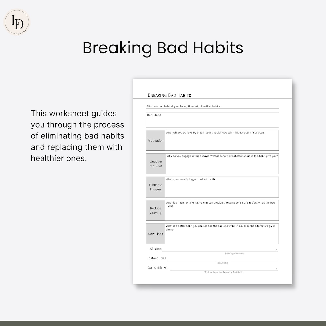 Breaking Bad Habits Worksheet Digital Productivity Planner Insert ...