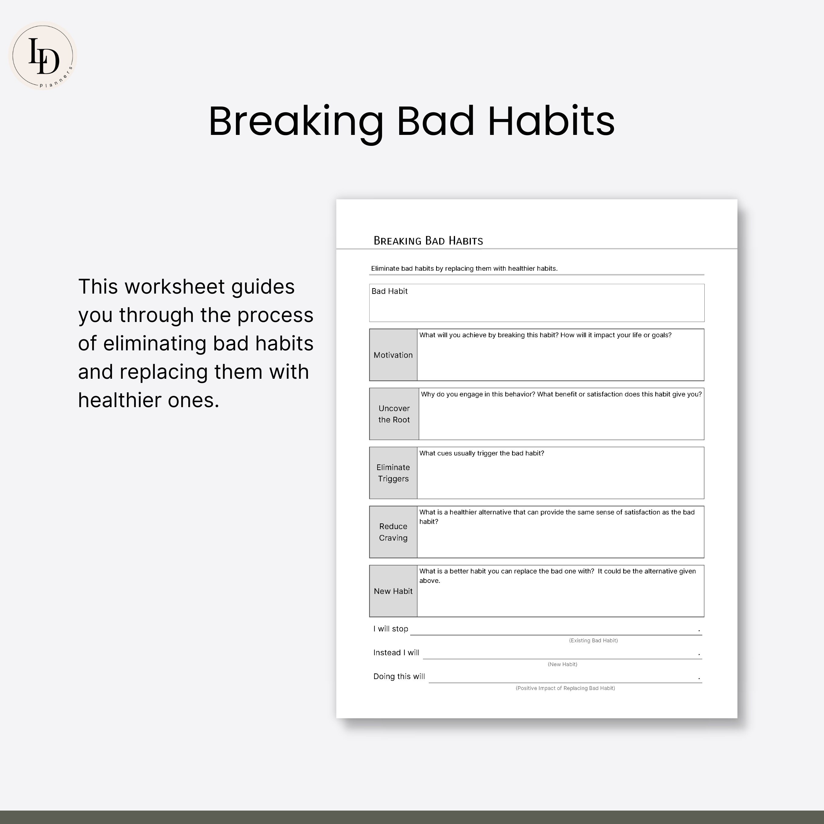 Breaking Bad Habits Worksheet Digital Productivity Planner Insert ...