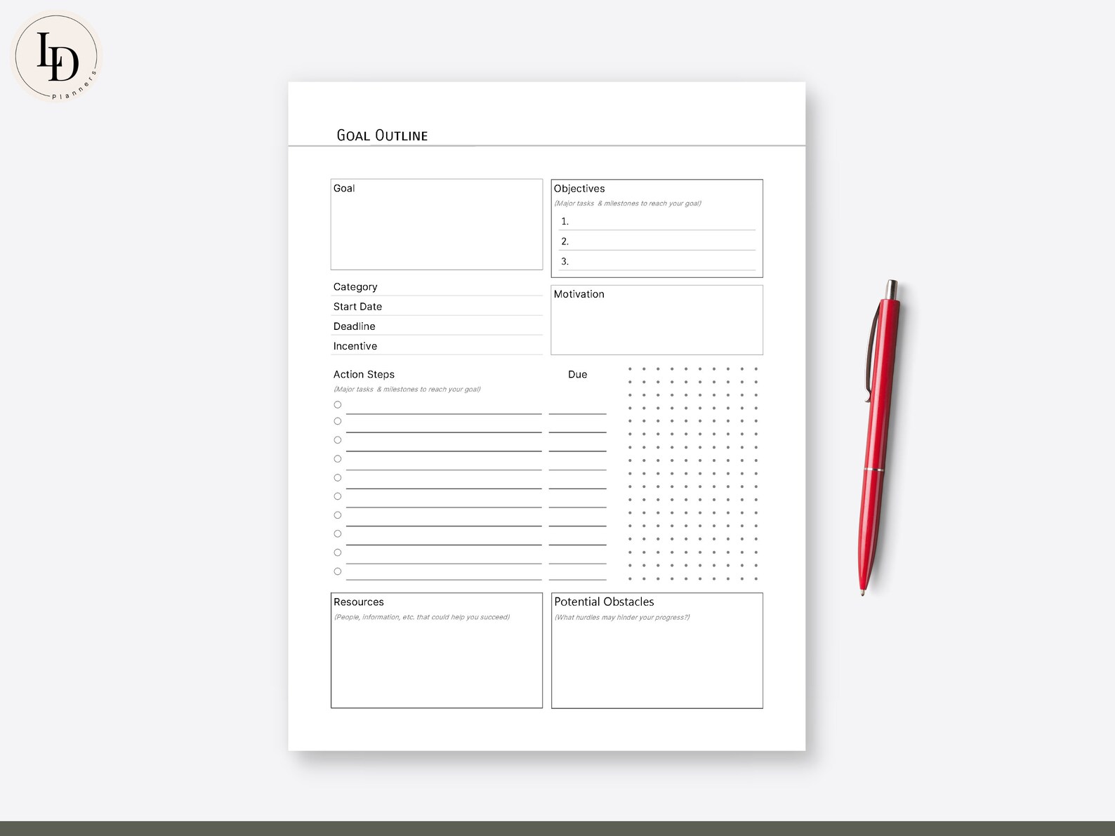 Goal Outline, Planner Insert printable PDF Template - Etsy Canada