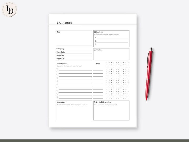 Goal Outline, Planner Insert printable PDF Template - Etsy Canada