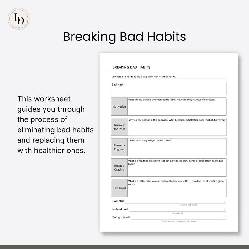 Breaking Bad Habits Worksheet, Digital Planner Insert (printable PDF ...