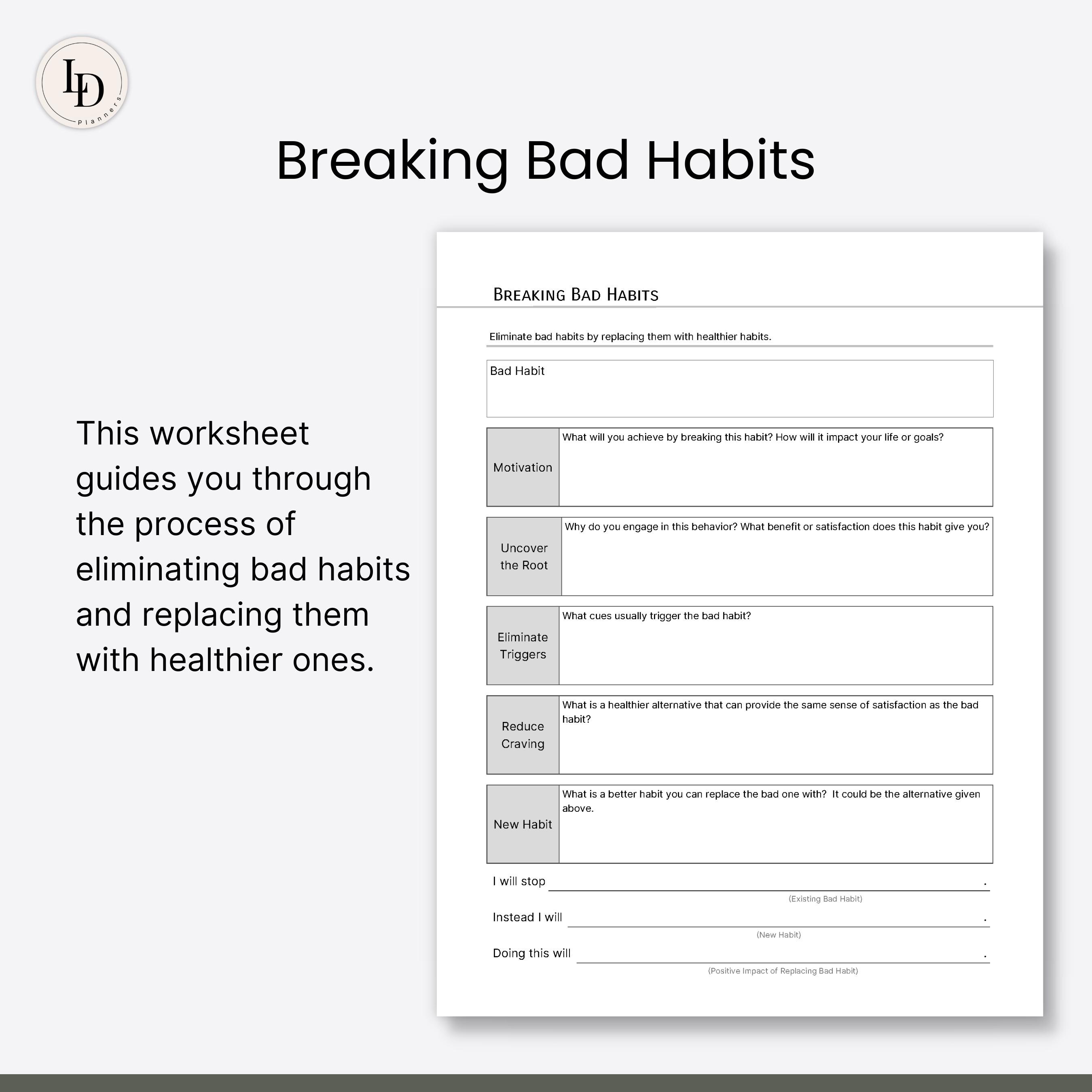 Breaking Bad Habits Worksheet, Digital Planner Insert (printable PDF ...