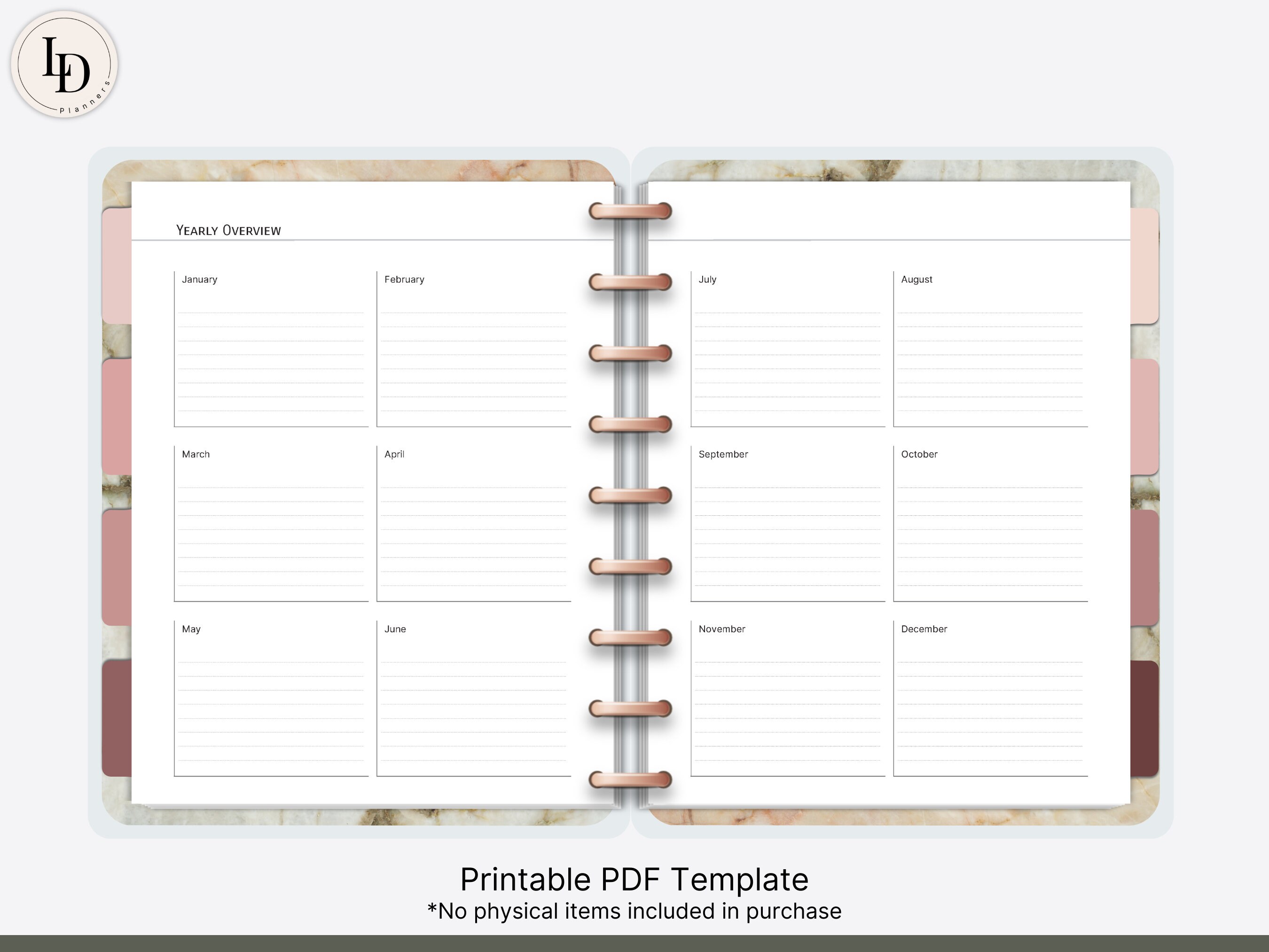 Yearly Overview, 2 Pages Year at a Glance YAG Planner Insert printable ...