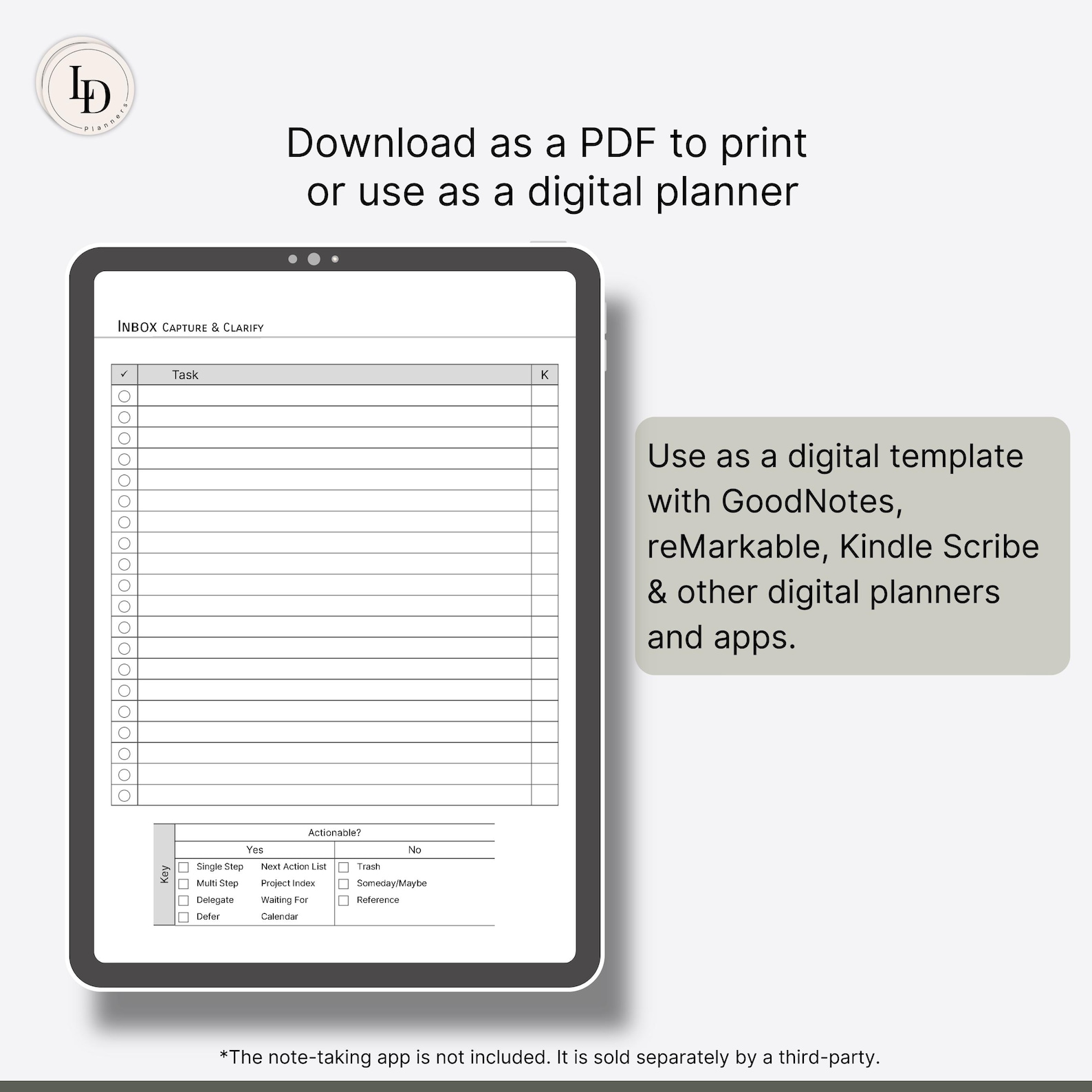 Inbox: Capture & Clarify, GTD Inspired Planner Inserts (printable PDF ...