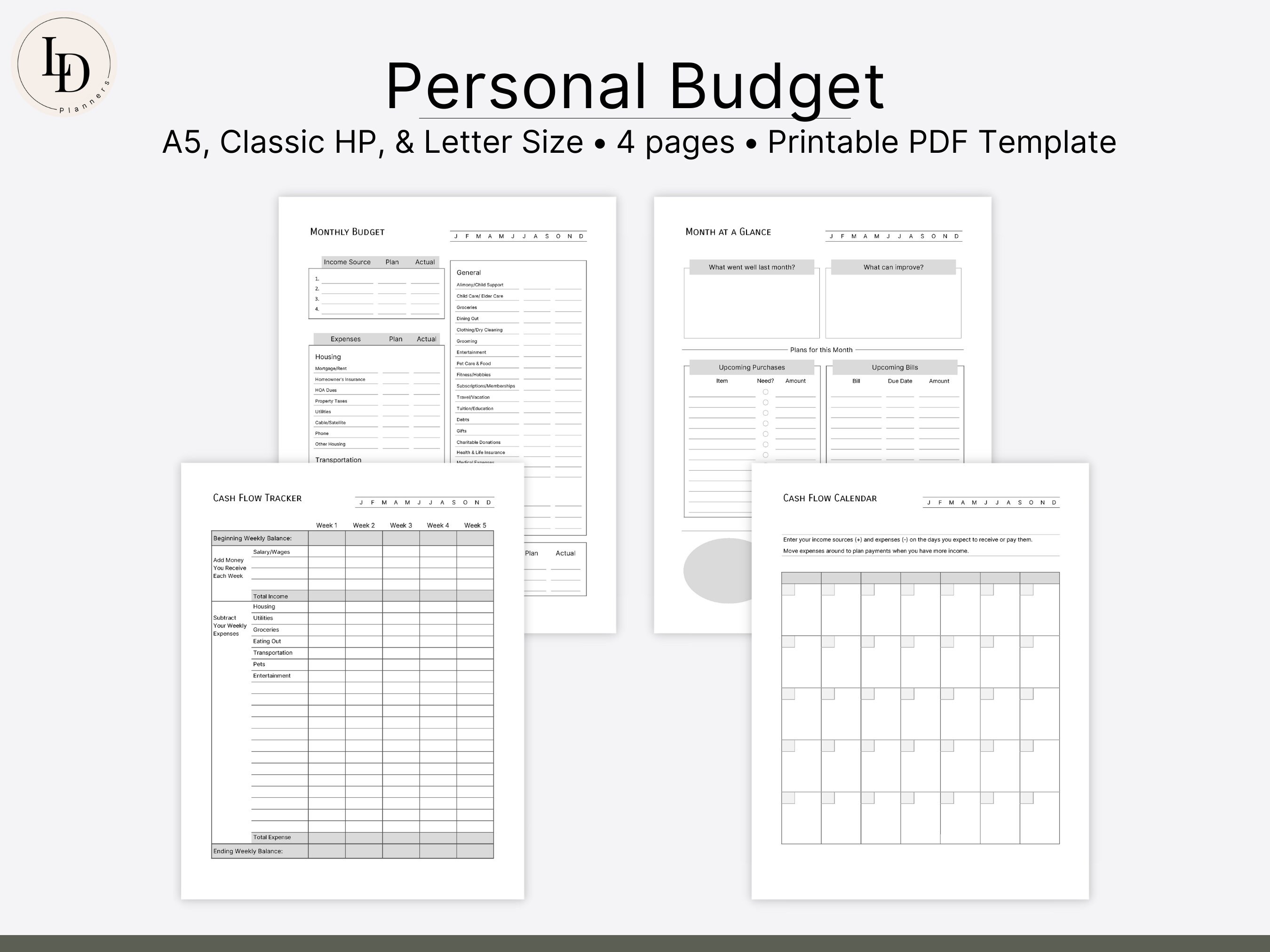 Personal Budget Printable PDF Template Instant Digital Download - Etsy