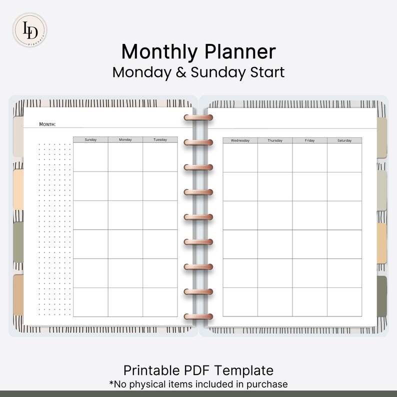Monthly Planner Insert, 2 Page Spread Undated Calendar (printable PDF ...