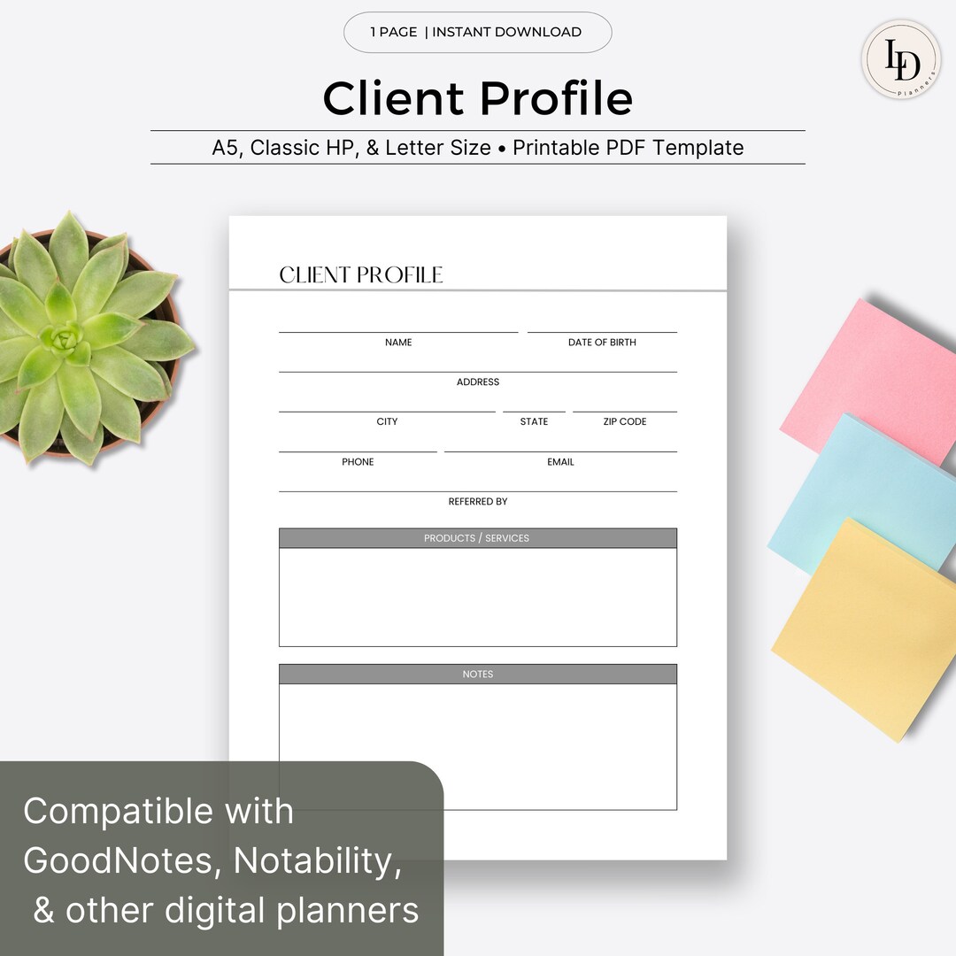 Client Profile Worksheet Small Business CRM System Digital Planner Insert Instant PDF Download ...
