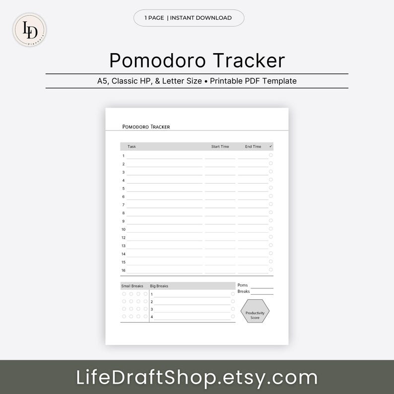Pomodoro Tracker, Time Management Planner Insert (printable PDF ...