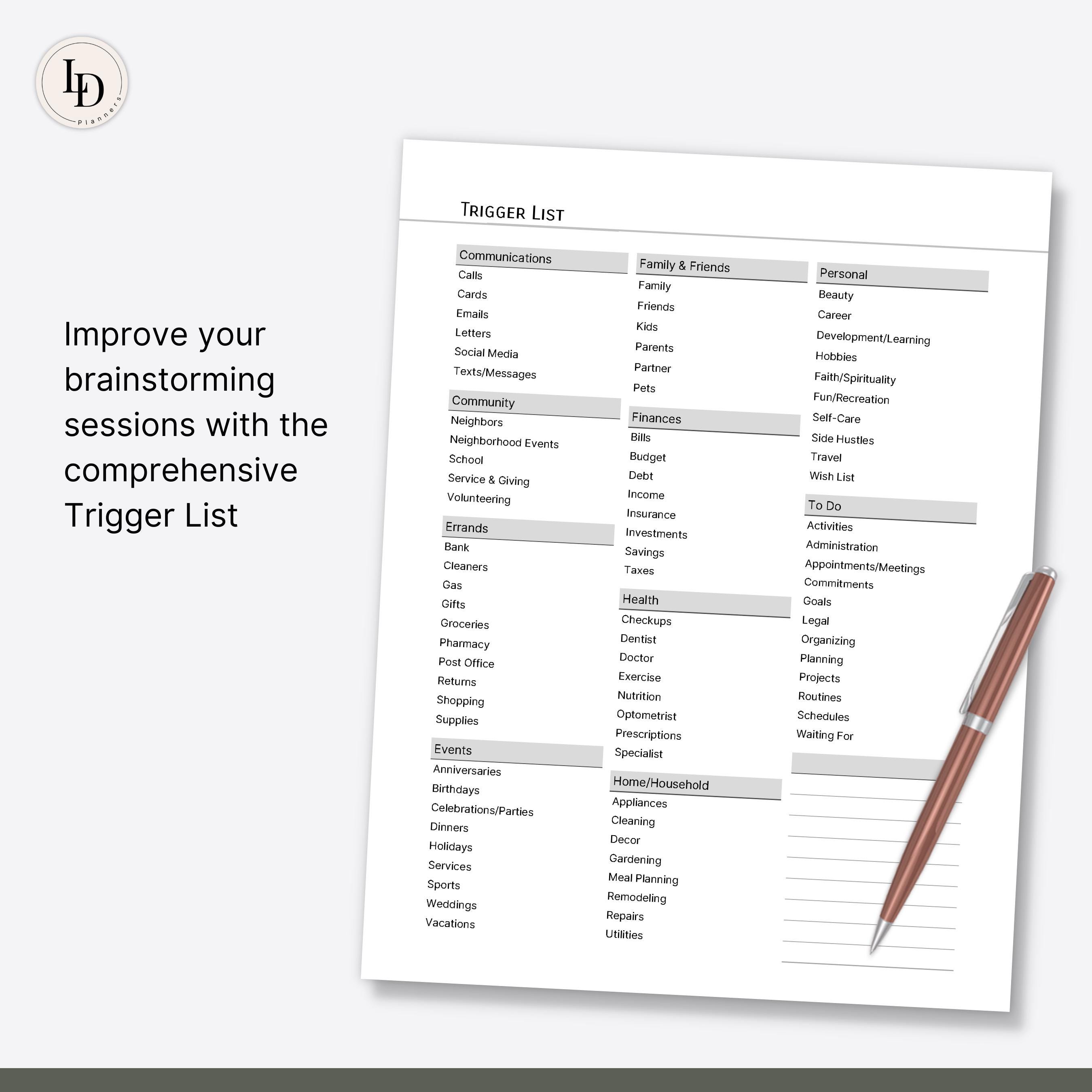 Trigger List, Brain Dumping Prompts, Planner Insert (printable PDF ...