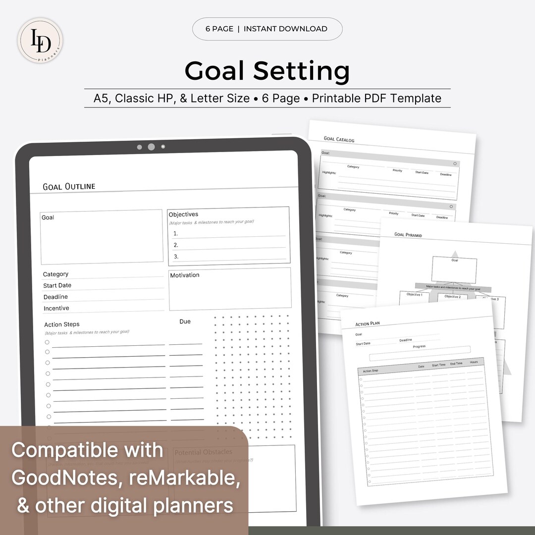 Goal Setting Kit, Digital Planner Inserts (printable PDF Template) - Etsy
