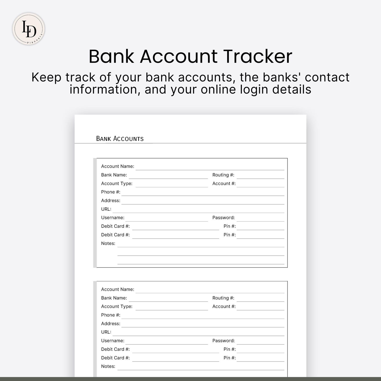Bank Account Tracker, Financial Planner Insert | Printable PDF Template ...