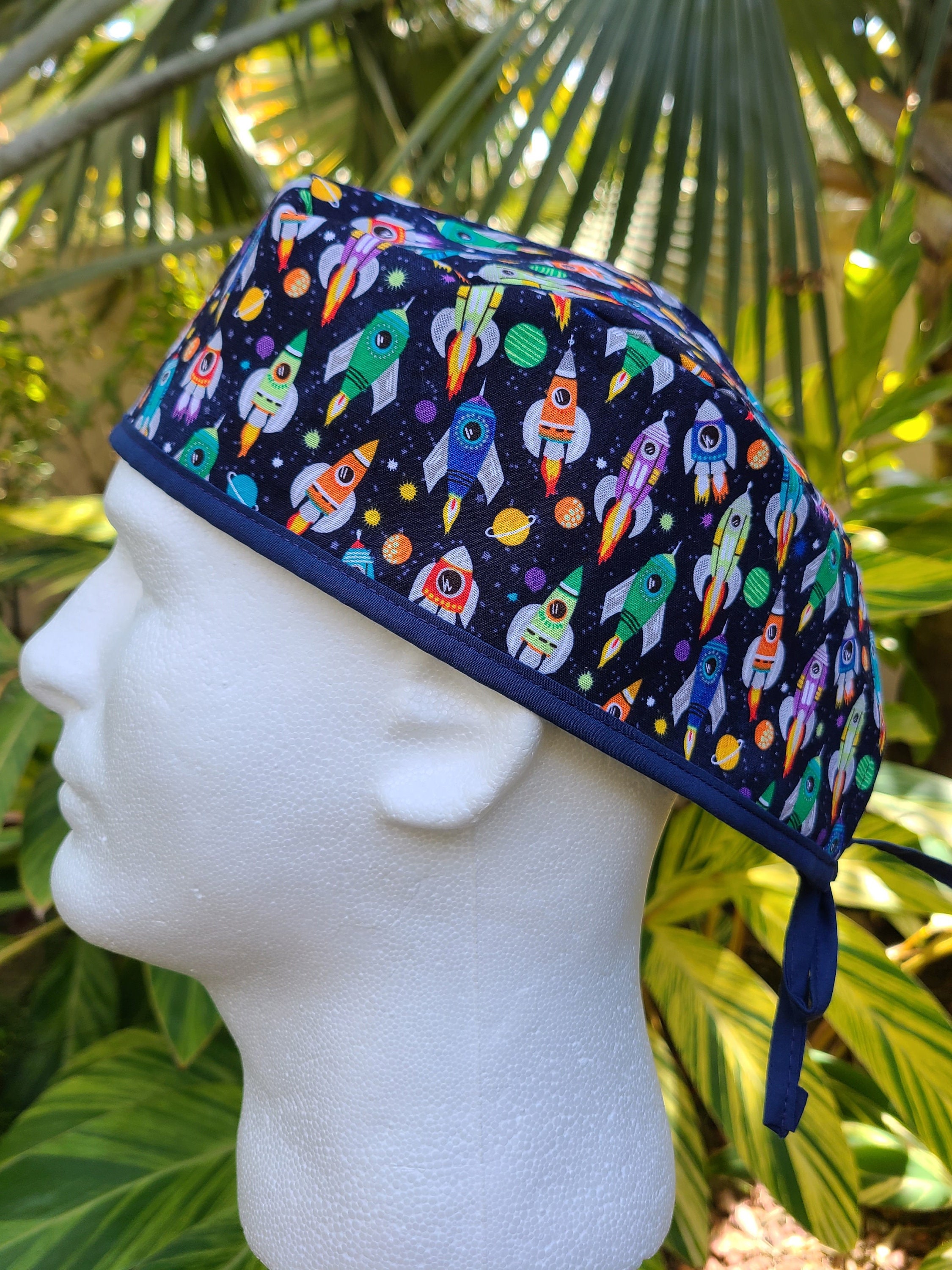 Galaxy Pattern Surgical Scrub Cap, Outer Space Scrub Caps, Rocket Ship ...