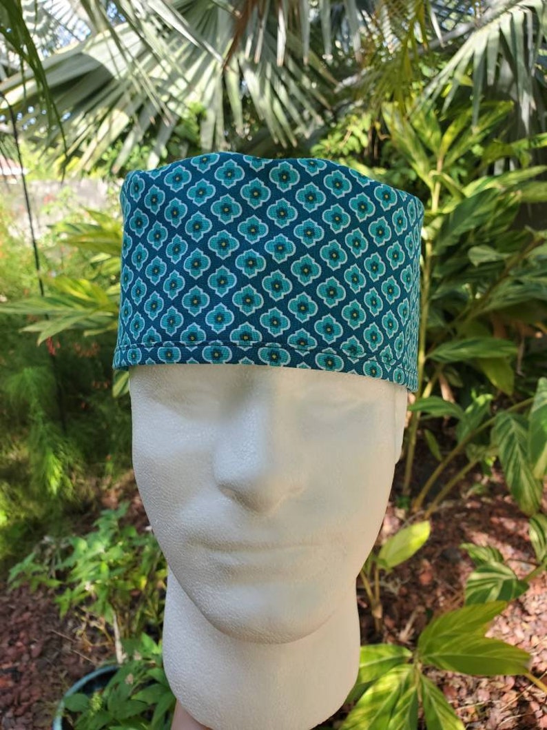 Turquoise Pattern Surgical Scrub Cap, Aqua Blue Print Scrub Cap, Summer ...