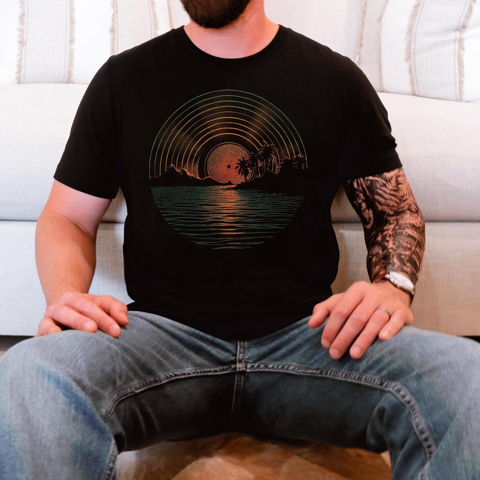 Retro Sunset Vinyl Record T-shirt Music Lover Gift for Musician - Etsy