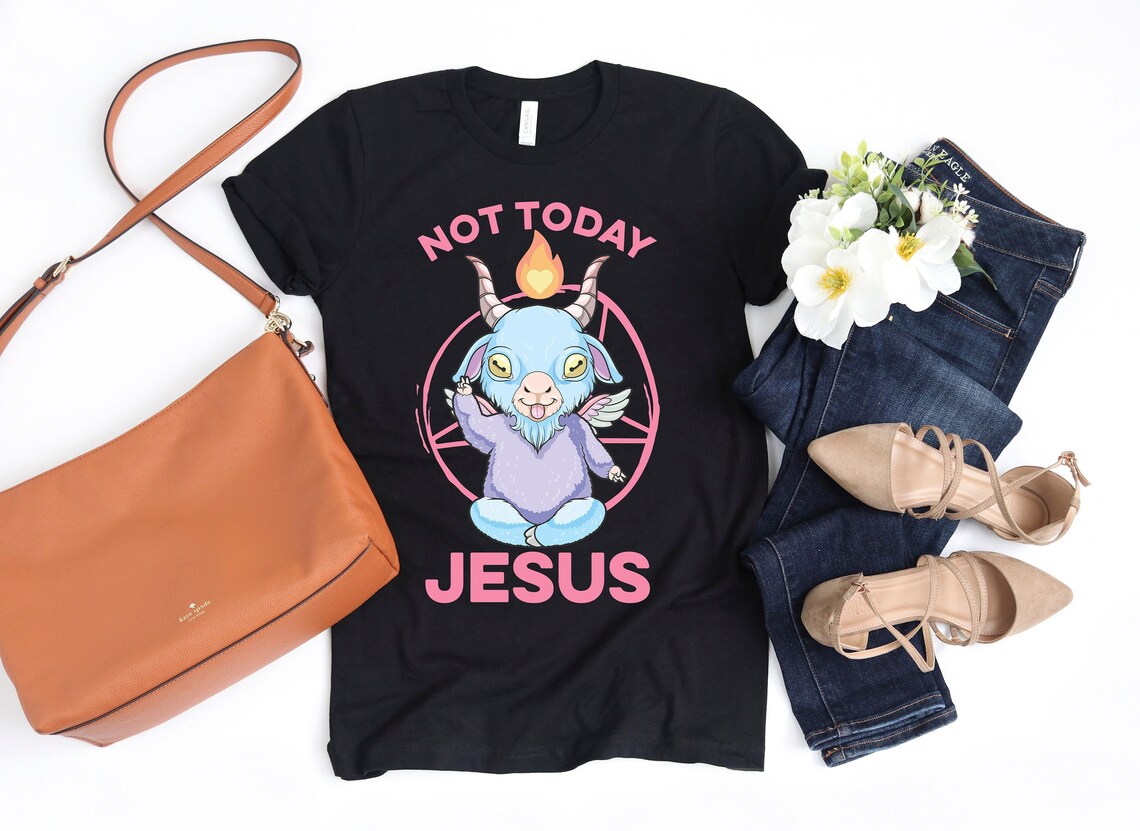 Not Today Jesus Baphomet Shirt Kawaii Pastel Goth Shirt Etsy