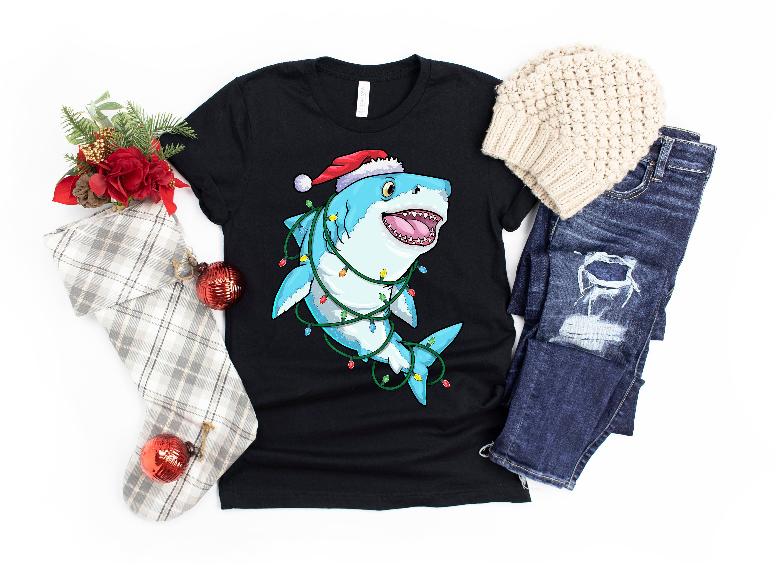 Santa Shark Navidad / Camisa de Tiburón Feliz / Regalo Shark Noel ...