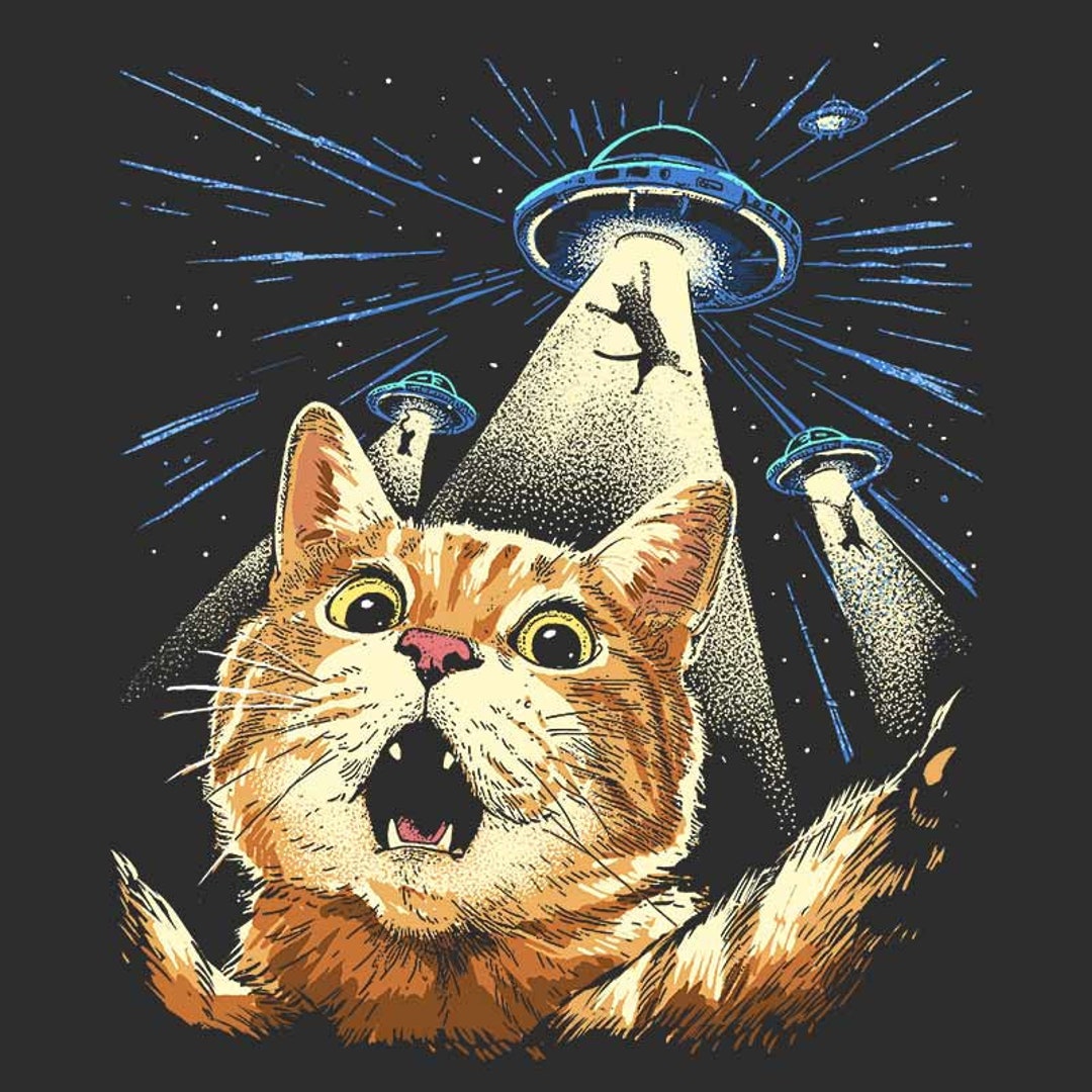 Cat Shirt Cat Alien Abduction Shirt for Women Cat Alien Selfie Cat UFO ...