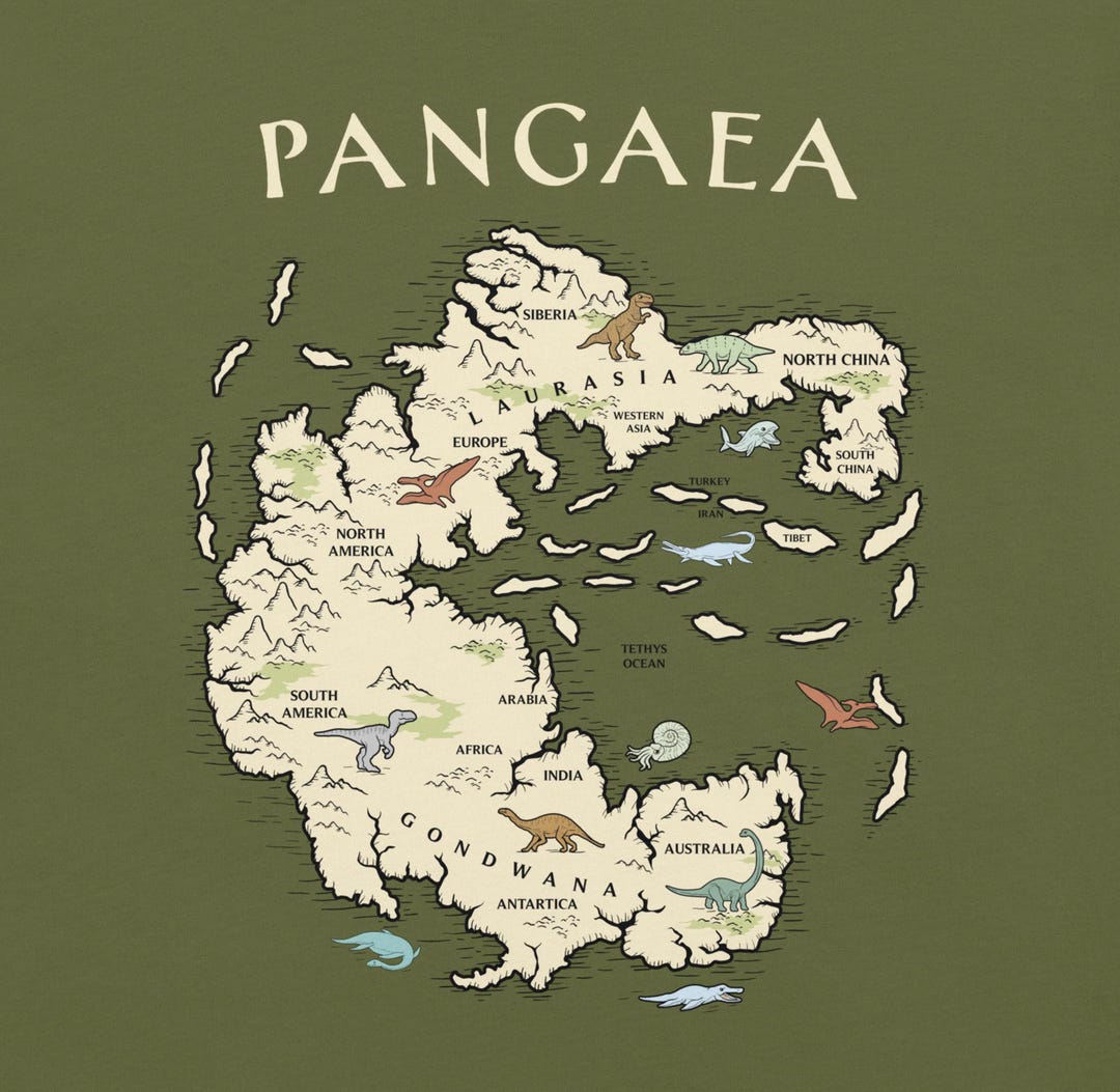 Map of Pangaea Shirt for Men Women Kids Supercontinent Pangea Map ...