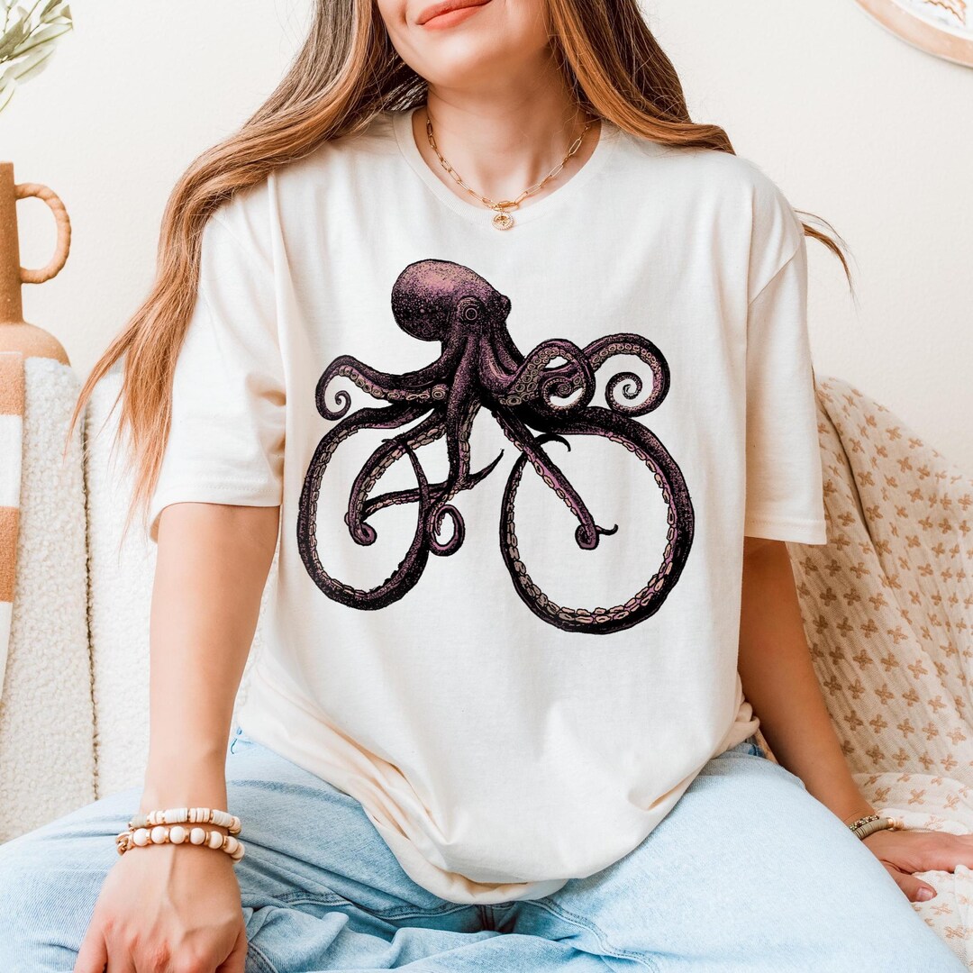 Octopus on Bicycle T-shirt: Funny Ocean Lover Gift - Etsy