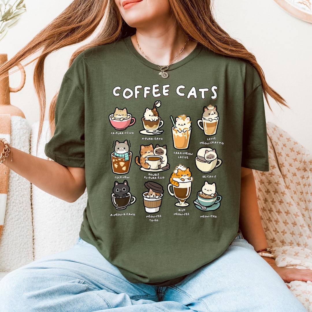 Coffee Cats Shirt Funny Cat Gifts for Barista Pun Kawaii Kittens T ...