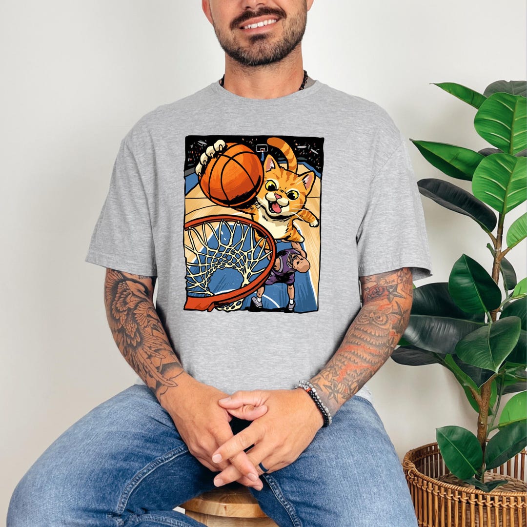 Basketball Cat Slam Dunk Shirt Funny Sports Meme March Madness T-shirt ...