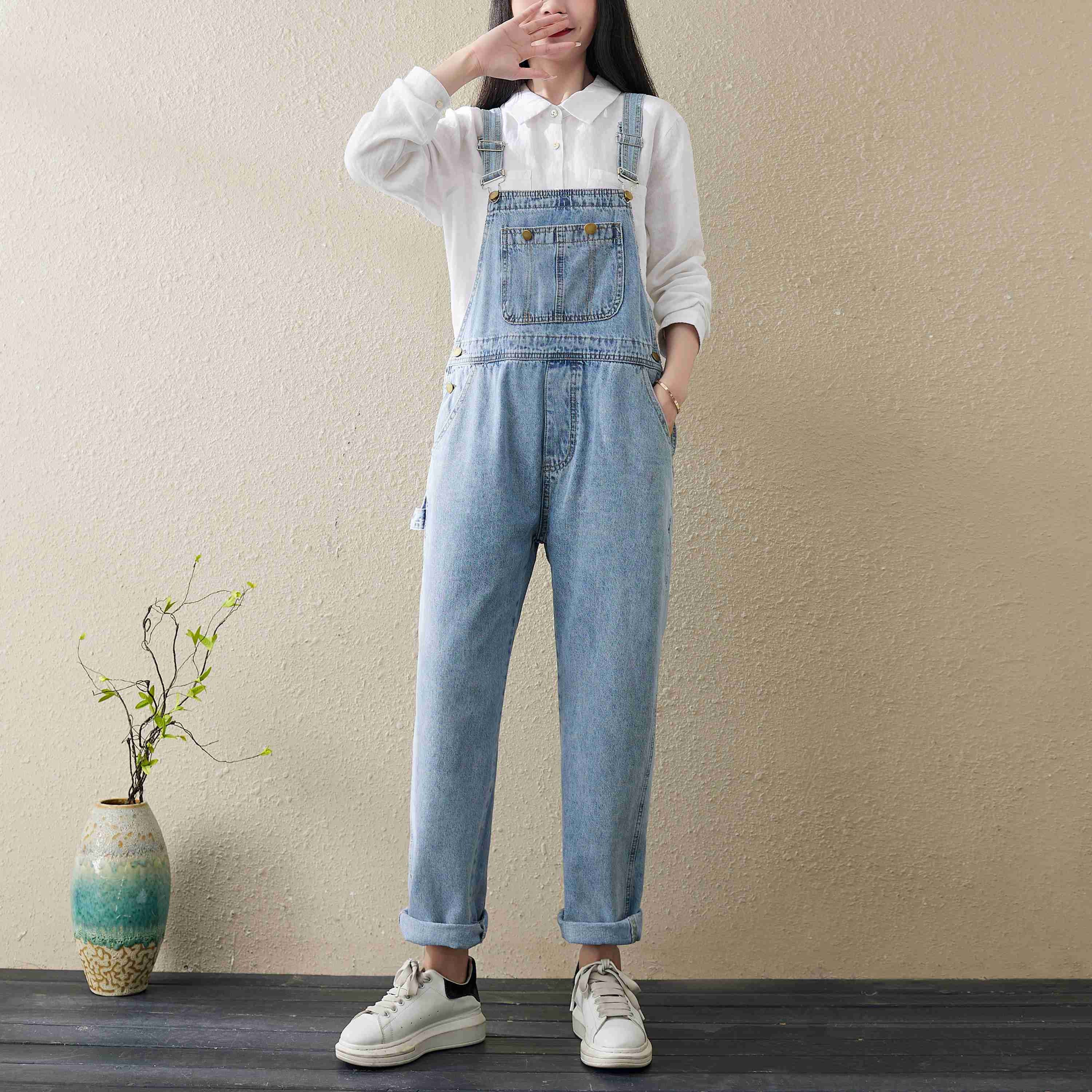 Soft Denim Overalls Light Blue Jumpsuit With Pocket Adjust - Etsy