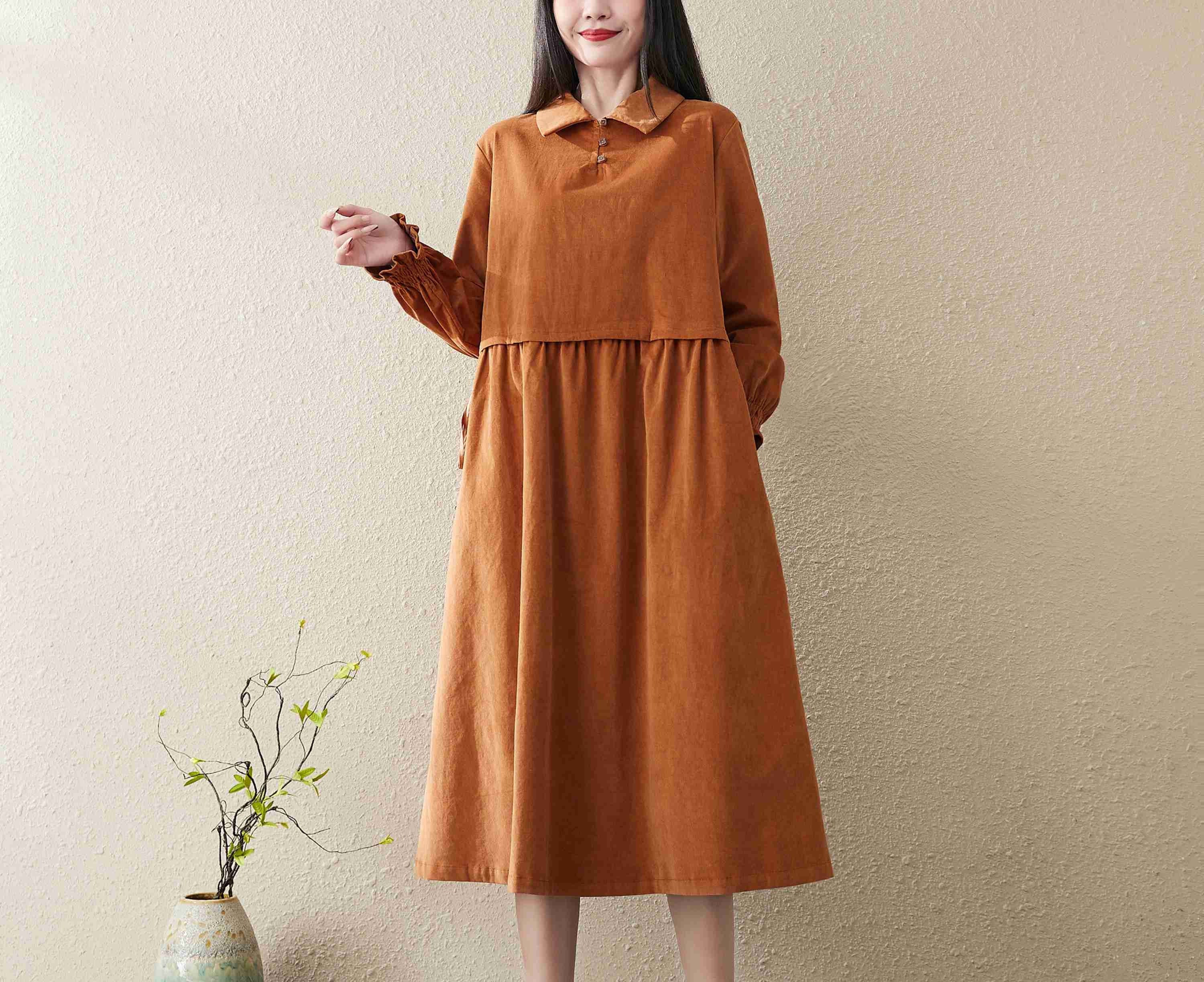 Cotton Women's Dress Corduroy Dress for Woman Warm Long - Etsy