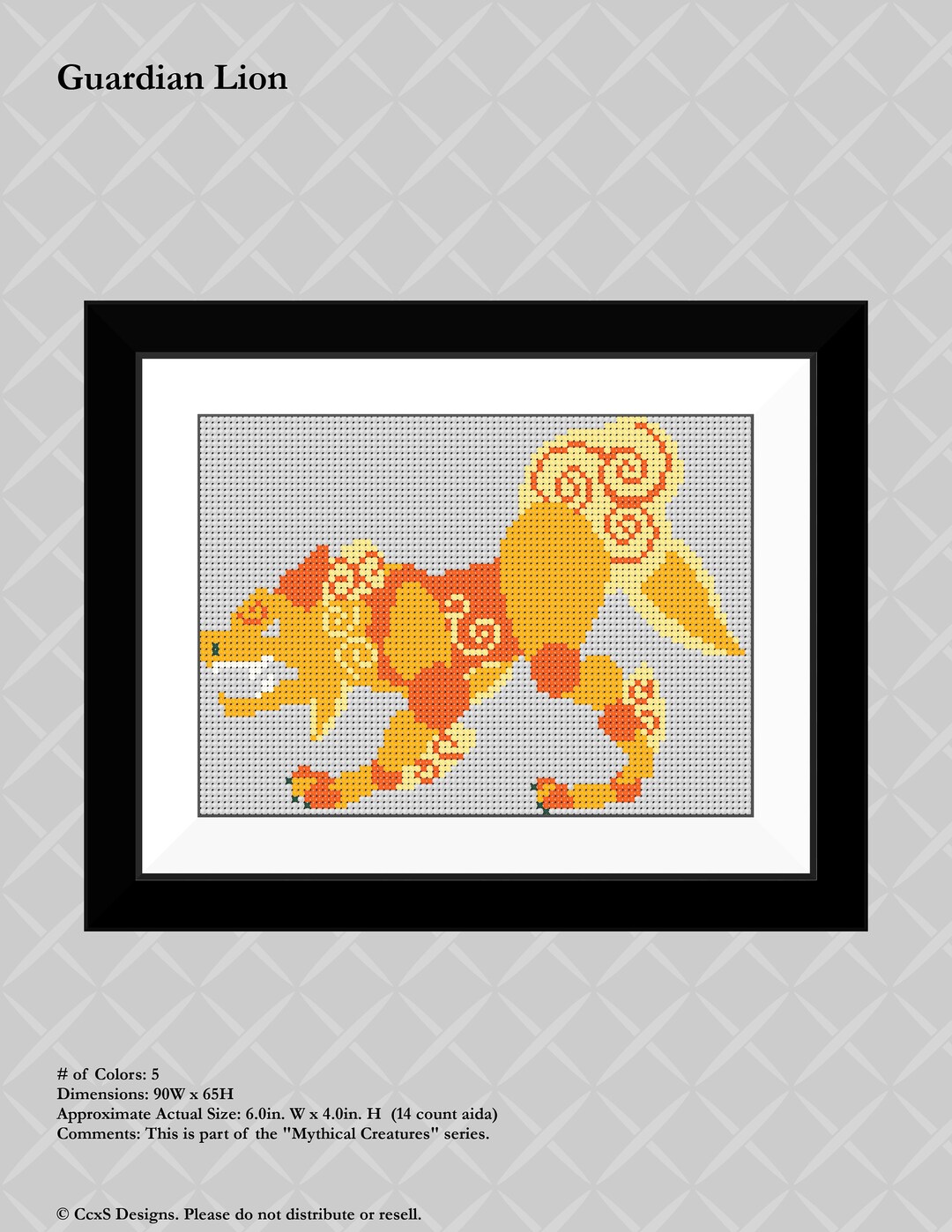 Guardian Lion Shisa Mythical Creature Cross Stitch PDF Pattern Download ...
